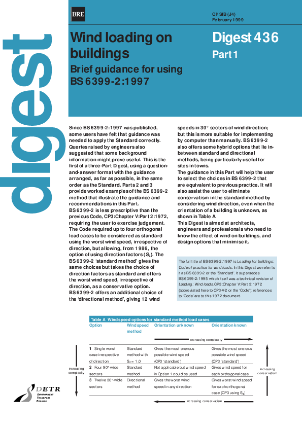 (PDF) Wind loading on buildings Brief guidance for using BS 6399-2:1997 Digest 436 Part 1