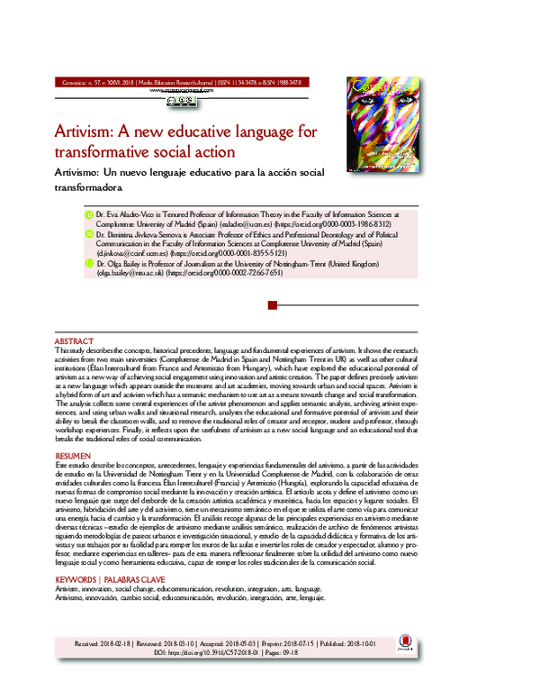 (PDF) Artivism: A new educative language for transformative social action