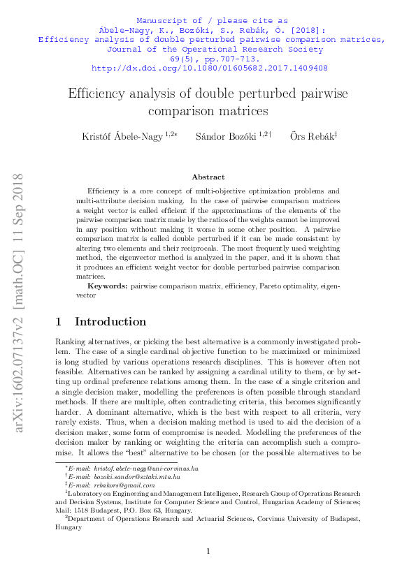 (PDF) Efficiency analysis of double perturbed pairwise comparison matrices
