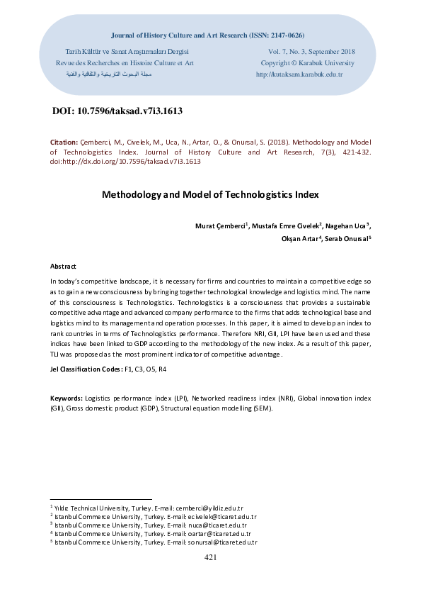 (PDF) Methodology and Model of Technologistics Index