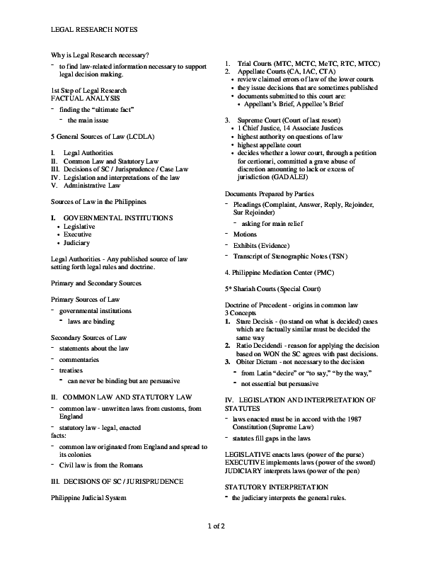 (DOC) Legal Research notes