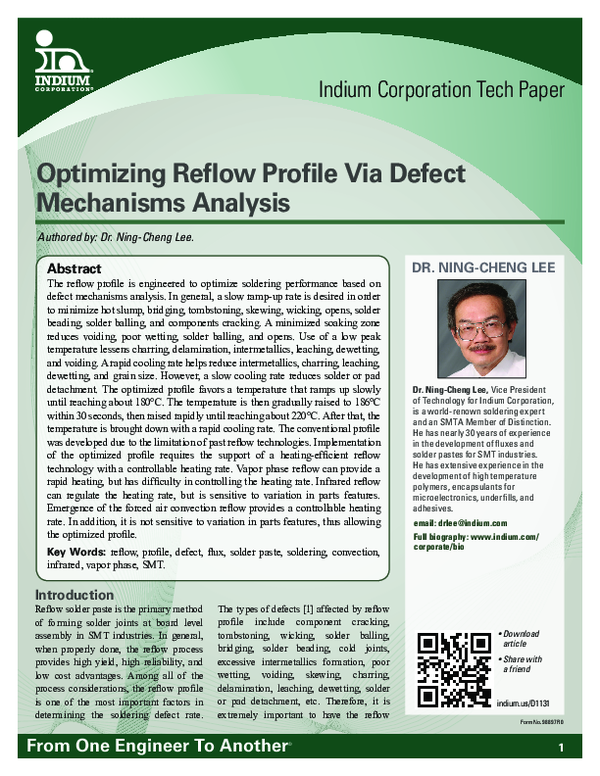 (PDF) Indium Corporation Tech Paper Optimizing Reflow Profile Via ...