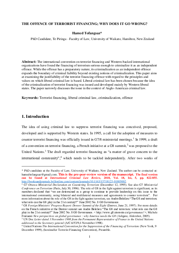 (DOC) THE OFFENCE OF TERRORIST FINANCING; WHY DOES IT GO WRONG?
