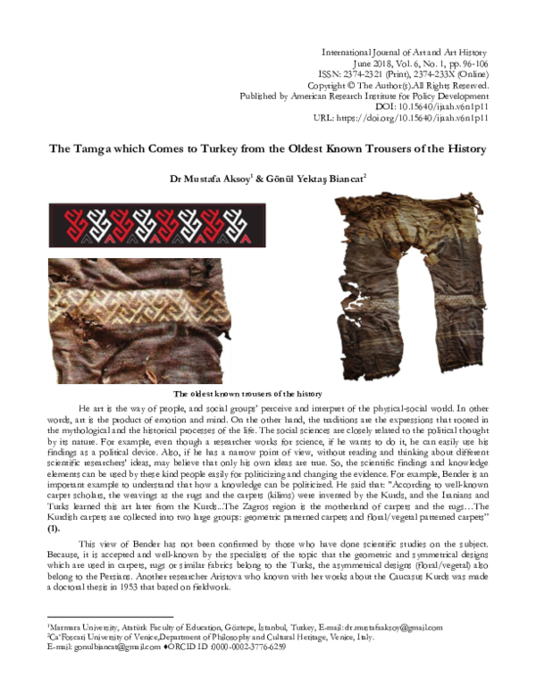 (PDF) The Tamga which Comes to Turkey from the Oldest Known Trousers of ...