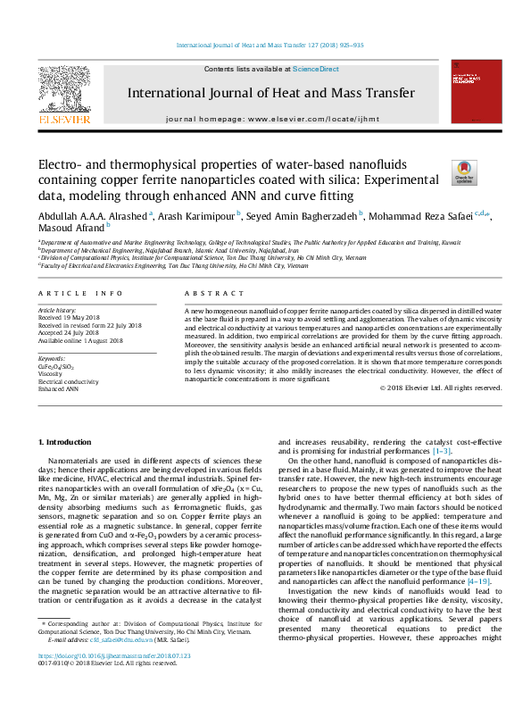 (PDF) Electro-and thermophysical properties of water-based nanofluids containing copper ferrite ...