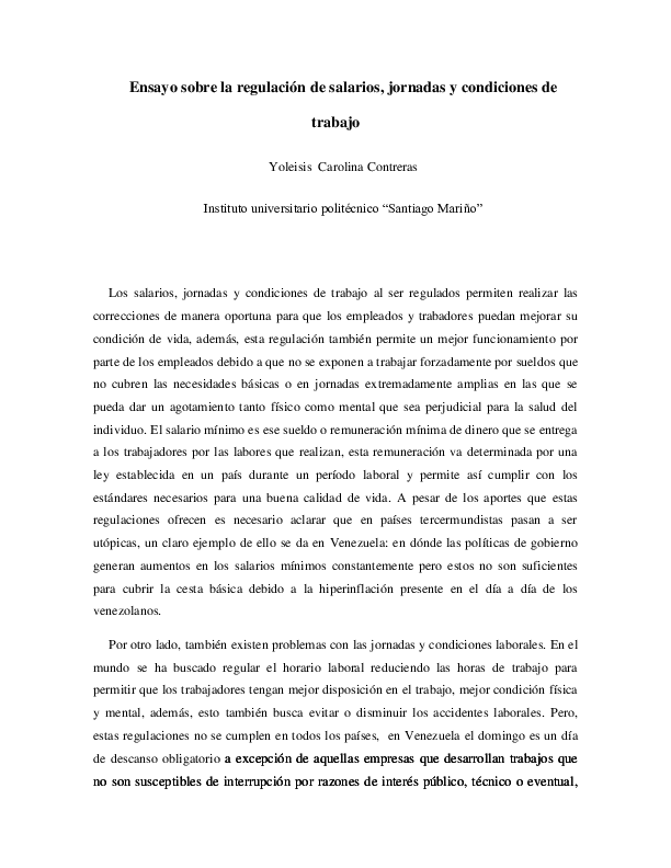 (DOC) Ensayo sobre la regulación de salarios, jornadas y condiciones de ...