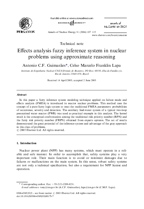 (PDF) Effects analysis fuzzy inference system in nuclear problems using approximate reasoning
