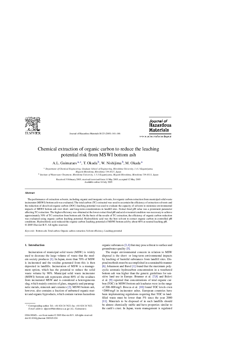 (PDF) Chemical extraction of organic carbon to reduce the leaching potential risk from MSWI ...