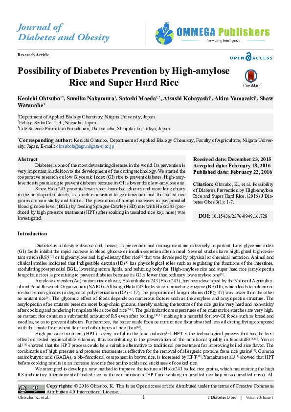 (PDF) Possibility of Diabetes Prevention by High-amylose Rice and Super ...