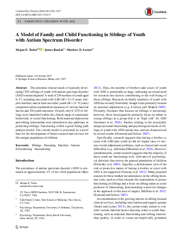 (PDF) A Model of Family and Child Functioning in Siblings of Youth with ...