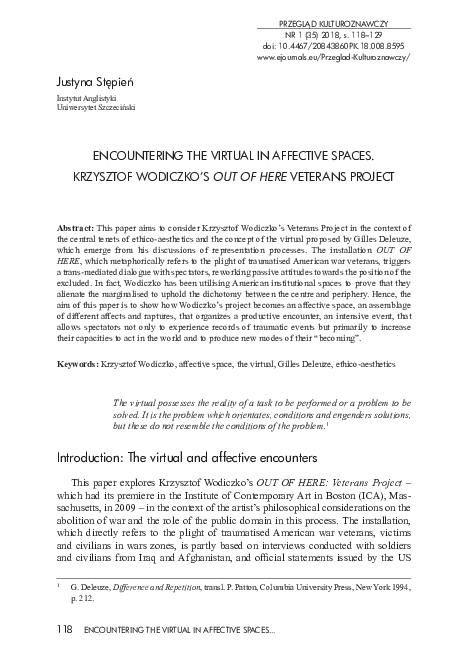 (PDF) 18 ENCOUNTERING THE VIRTUAL IN AFFECTIVE SPACES... Justyna Stępień