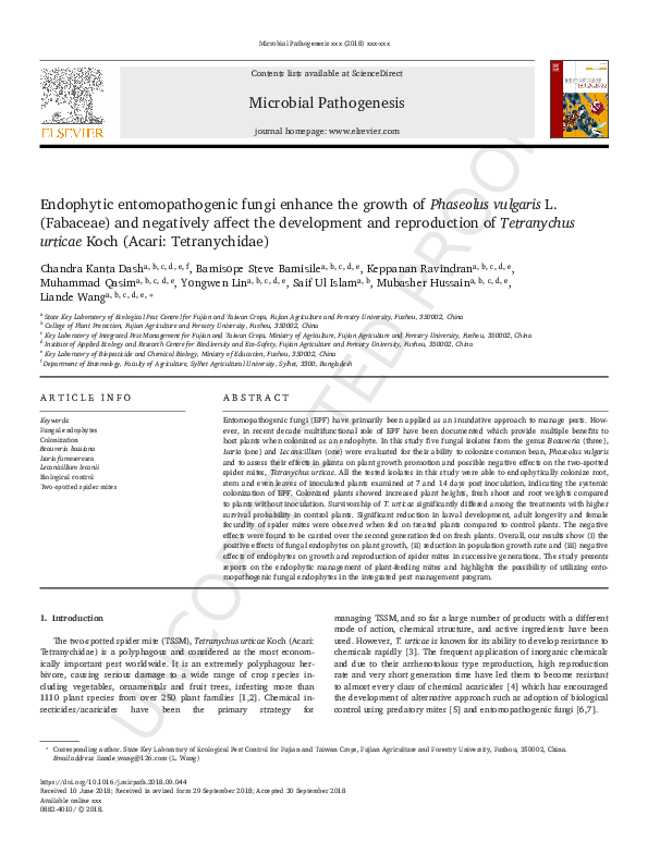 (PDF) Endophytic entomopathogenic fungi enhance the growth of Phaseolus vulgaris L. (Fabaceae ...
