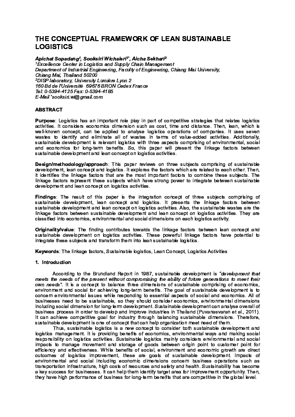 (PDF) The Conceptual Framework of Lean Sustainable Logistics
