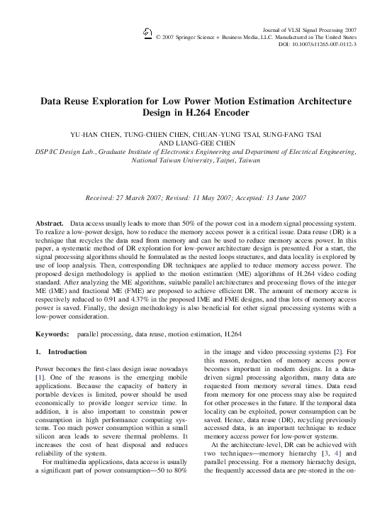 Pdf Data Reuse Exploration For Low Power Motion Estimation Architecture Design In H264 Encoder