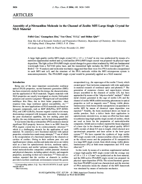 (PDF) Assembly of p -Nitroaniline Molecule in the Channel of Zeolite ...