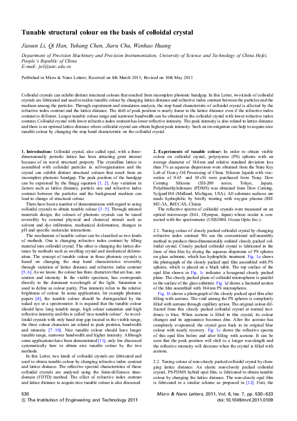 (PDF) Tunable structural colour on the basis of colloidal crystal