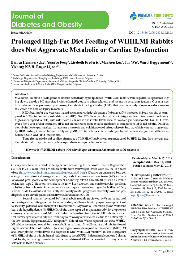 (PDF) Prolonged High-Fat Diet Feeding of WHHLMI Rabbits does Not ...