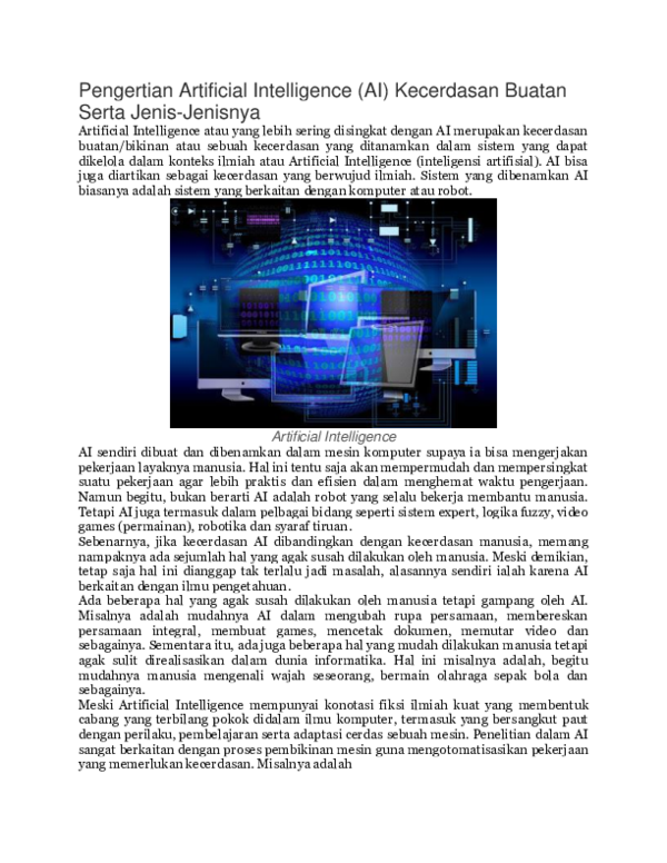 (DOC) Pengertian Artificial Intelligence (AI