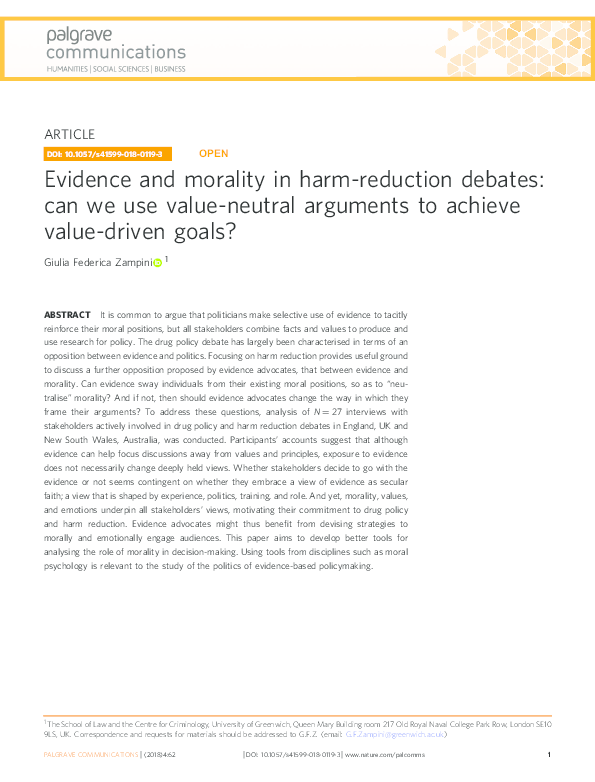 (PDF) Evidence and morality in harm-reduction debates: can we use value ...