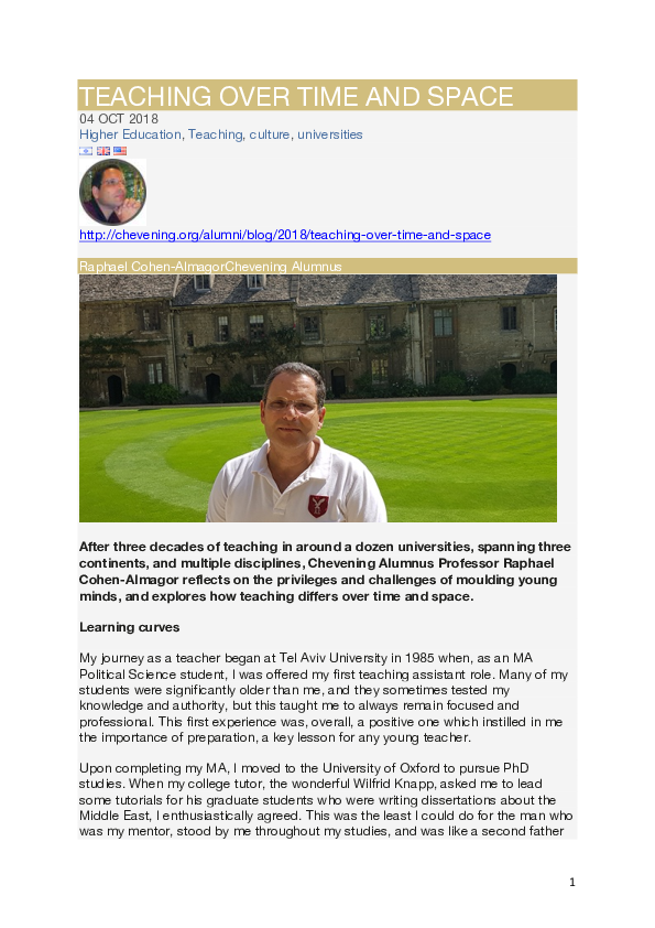 (PDF) TEACHING OVER TIME AND SPACE