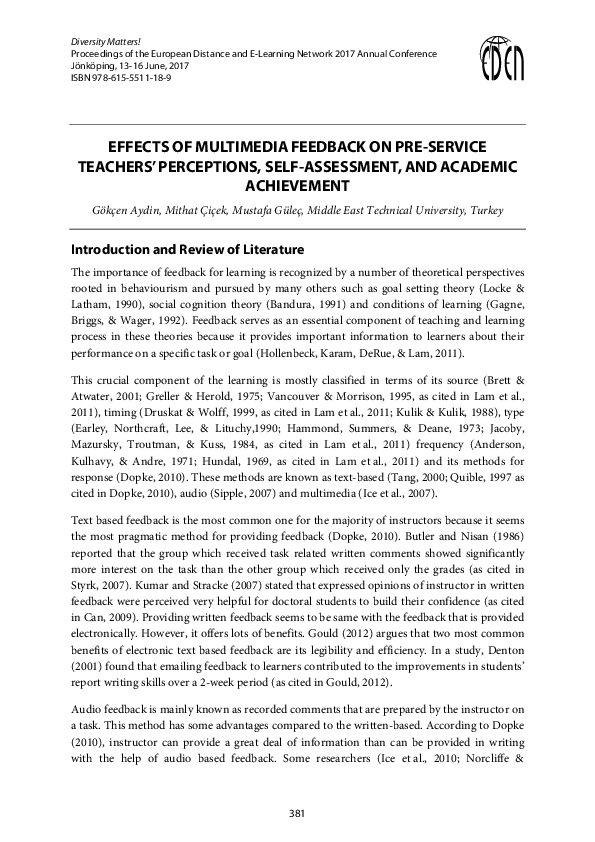 (PDF) EFFECTS OF MULTIMEDIA FEEDBACK ON PRE-SERVICE TEACHERS ...