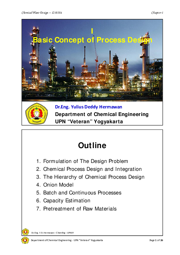 (PDF) Chemical Plant Design – 1210384 I Basic Concept of Process Design