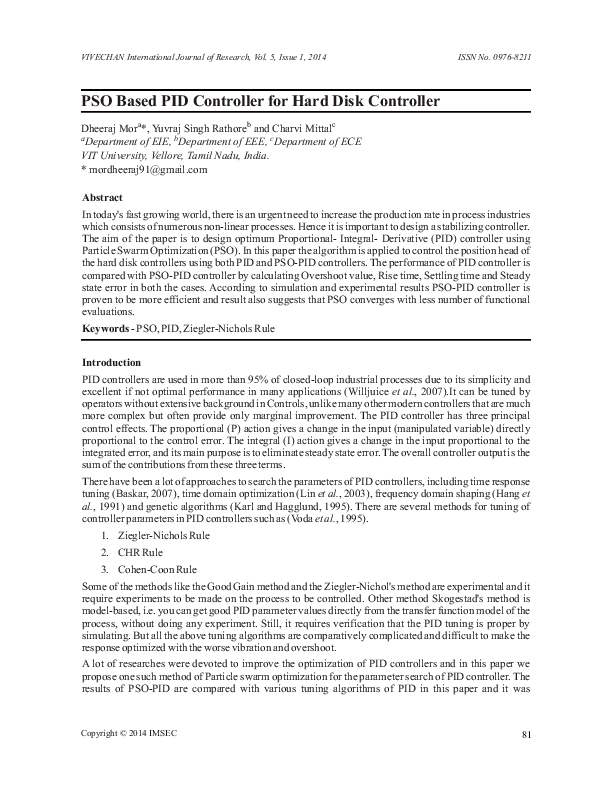 Pdf Pso Based Pid Controller For Hard Disk Controller 2216