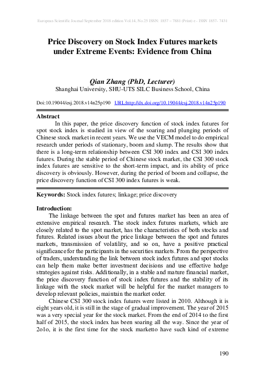 (PDF) Price Discovery on Stock Index Futures markets under Extreme ...