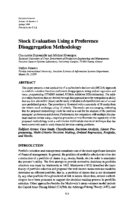 (PDF) Stock Evaluation Using a Preference Disaggregation Methodology | Constantin Zopounidis ...