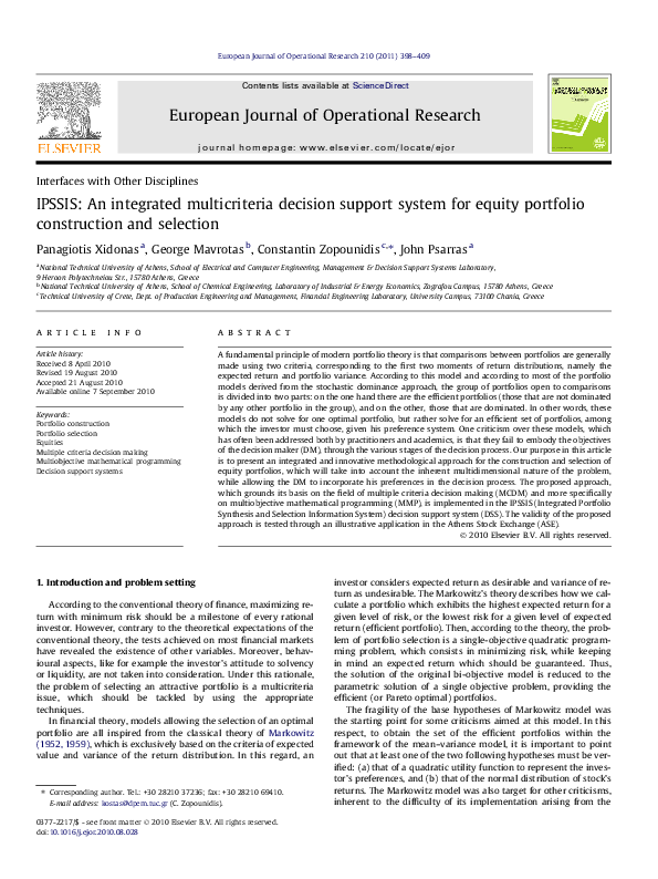 (PDF) IPSSIS: An integrated multicriteria decision support system for equity portfolio ...