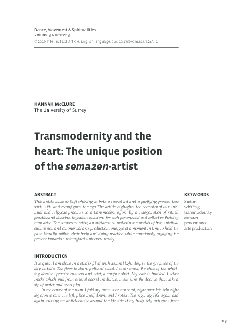 (PDF) Transmodernity and the heart: the unique position of the semazen ...
