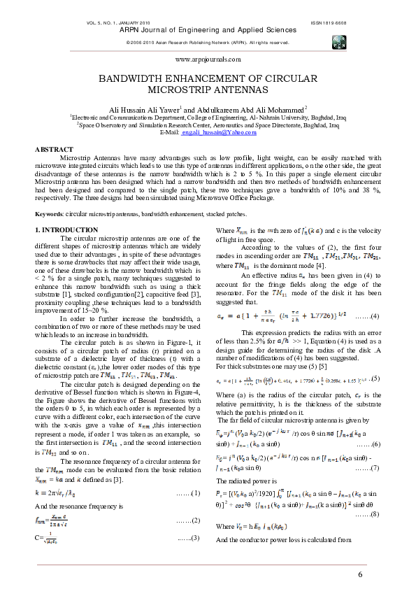 (PDF) Bandwidth Enhancement of Circular Microstrip Antennas