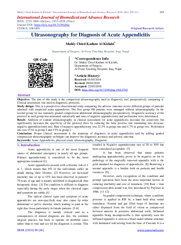 (PDF) Ultrasonography for Diagnosis of Acute Appendicitis