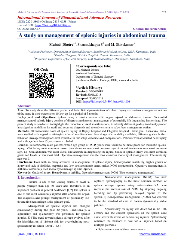 (PDF) A study on management of splenic injuries in abdominal trauma
