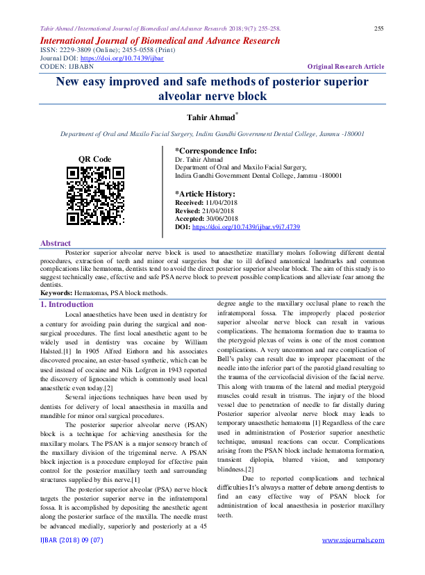 (PDF) New easy improved and safe methods of posterior superior alveolar ...