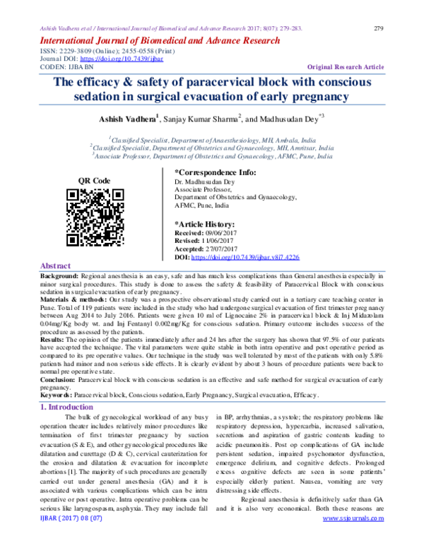 (PDF) The efficacy & safety of paracervical block with conscious ...