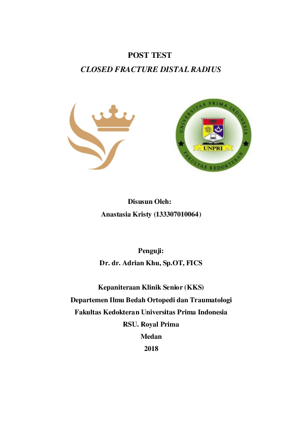 (DOC) POSTTEST-CLOSED FRACTURE DISTAL RADIUS ANASTASIA KRISTY | Adrian ...