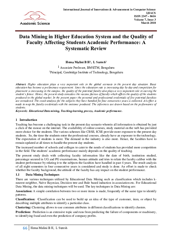 (PDF) Data Mining in Higher Education System and the Quality of Faculty Affecting Students ...
