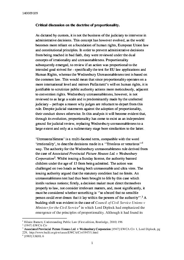 (DOC) Critical Discussion on the Doctrine of Proportionality