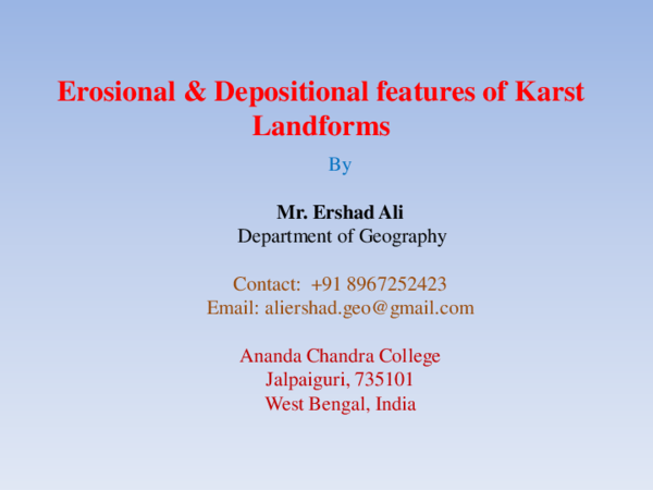 (PDF) Erosional & Depositional features of Karst Landforms