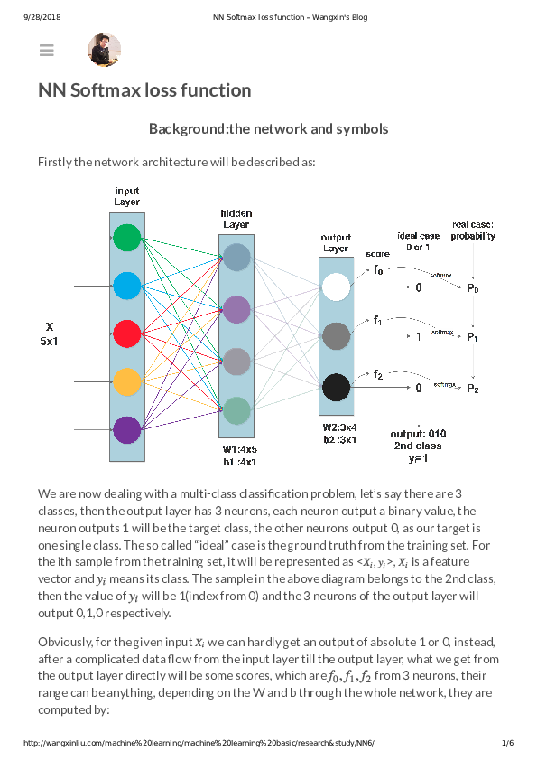 (PDF) NN Softmax loss function Background:the network and symbols