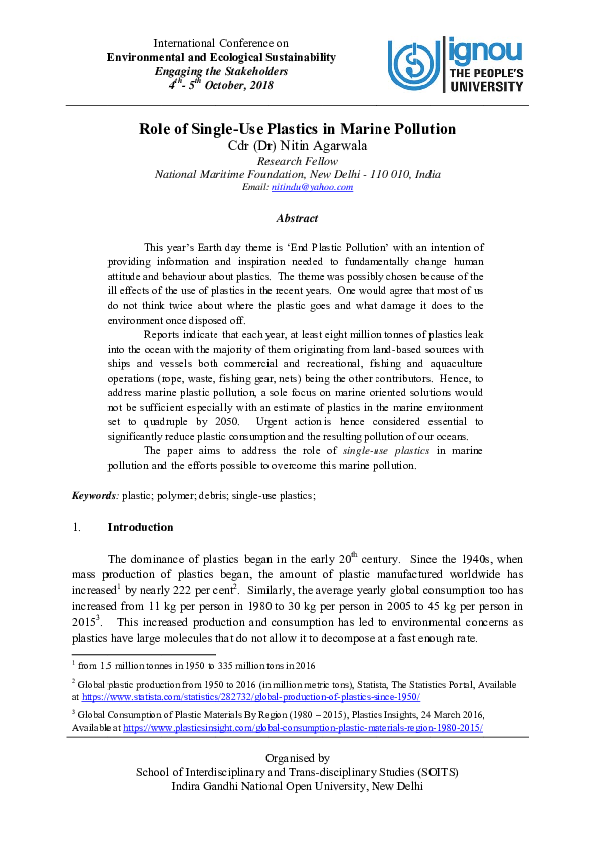(PDF) Role of Single-Use Plastics in Marine Pollution