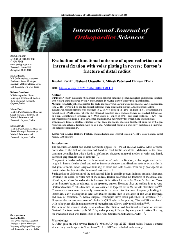 Pdf Evaluation Of Functional Outcome Of Open Reduction And Internal