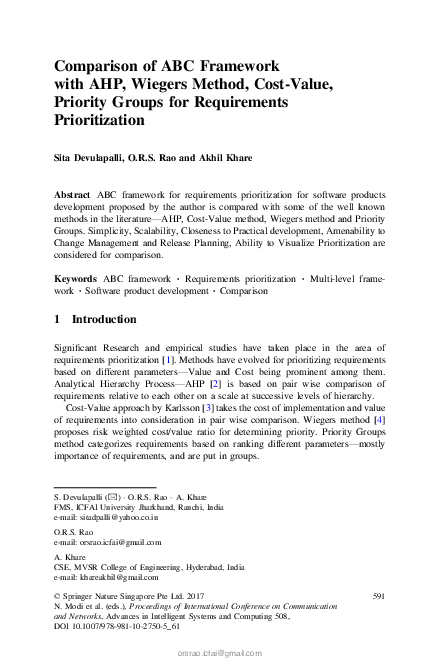 (PDF) Comparison of ABC Framework with AHP, Wiegers Method, Cost-Value ...