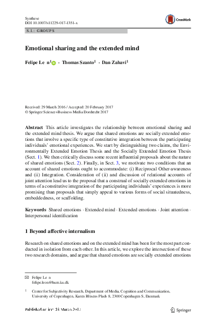 (PDF) Emotional sharing and the extended mind