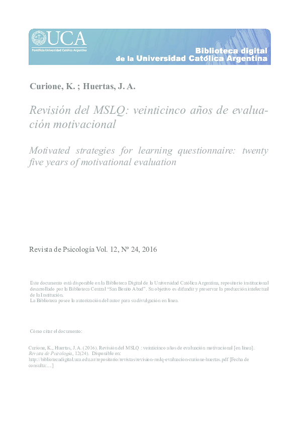 (PDF) Revisión del MSLQ: veinticinco años de evaluación motivacional ...