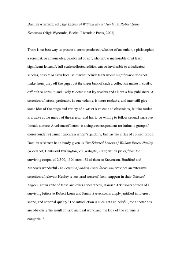 (DOC) Review: Damian Atkinson, ed., The Letters of William Ernest ...