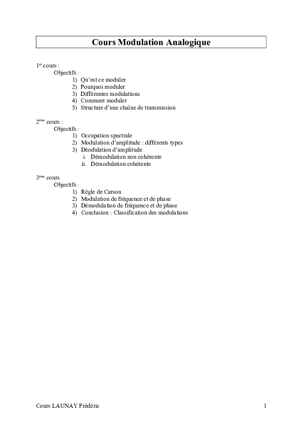 (PDF) Cours Modulation Analogique