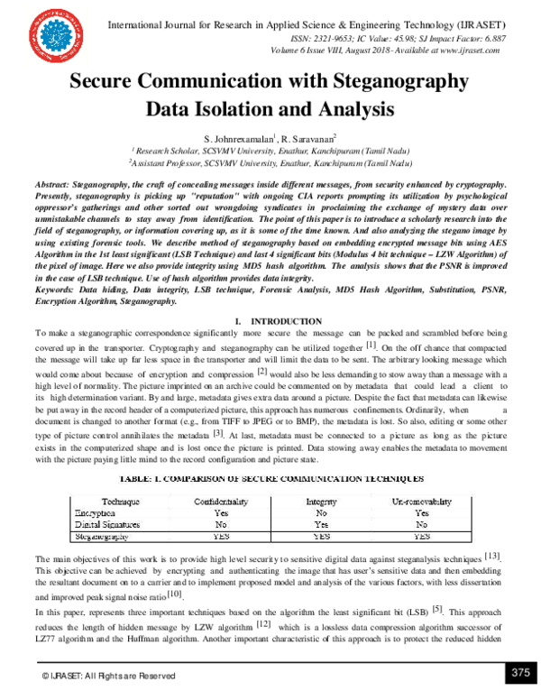 Pdf Secure Communication With Steganography Data Isolation And Analysis