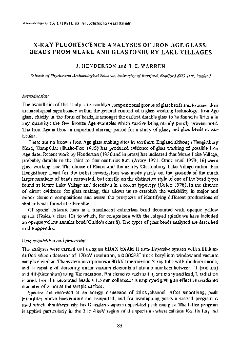 (PDF) X-RAY FLUORESCENCE ANALYSES O F IRON AGE GLASS: BEADS FROM MEARE ...